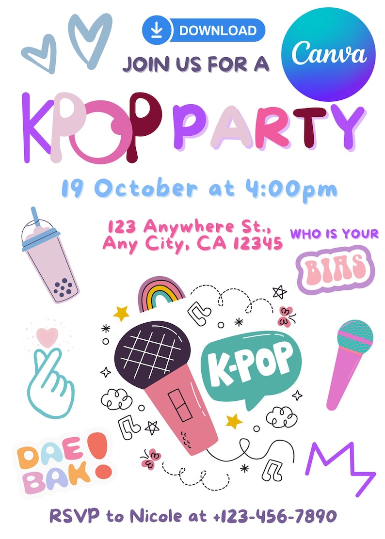 KPOP Enthusiast's Themed Party Invitation Template, Editable, Printable ...