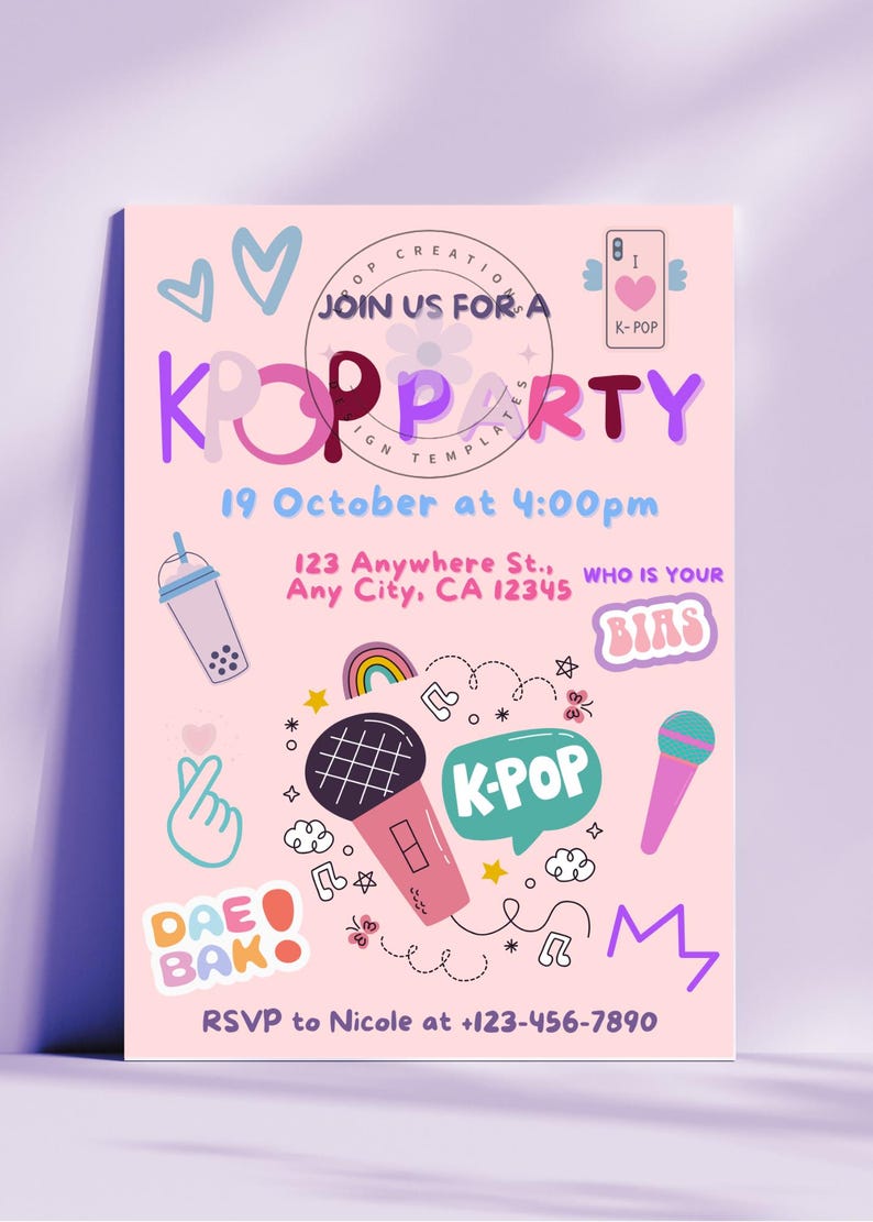 KPOP Enthusiast's Themed Party Invitation Template, Editable, Printable ...