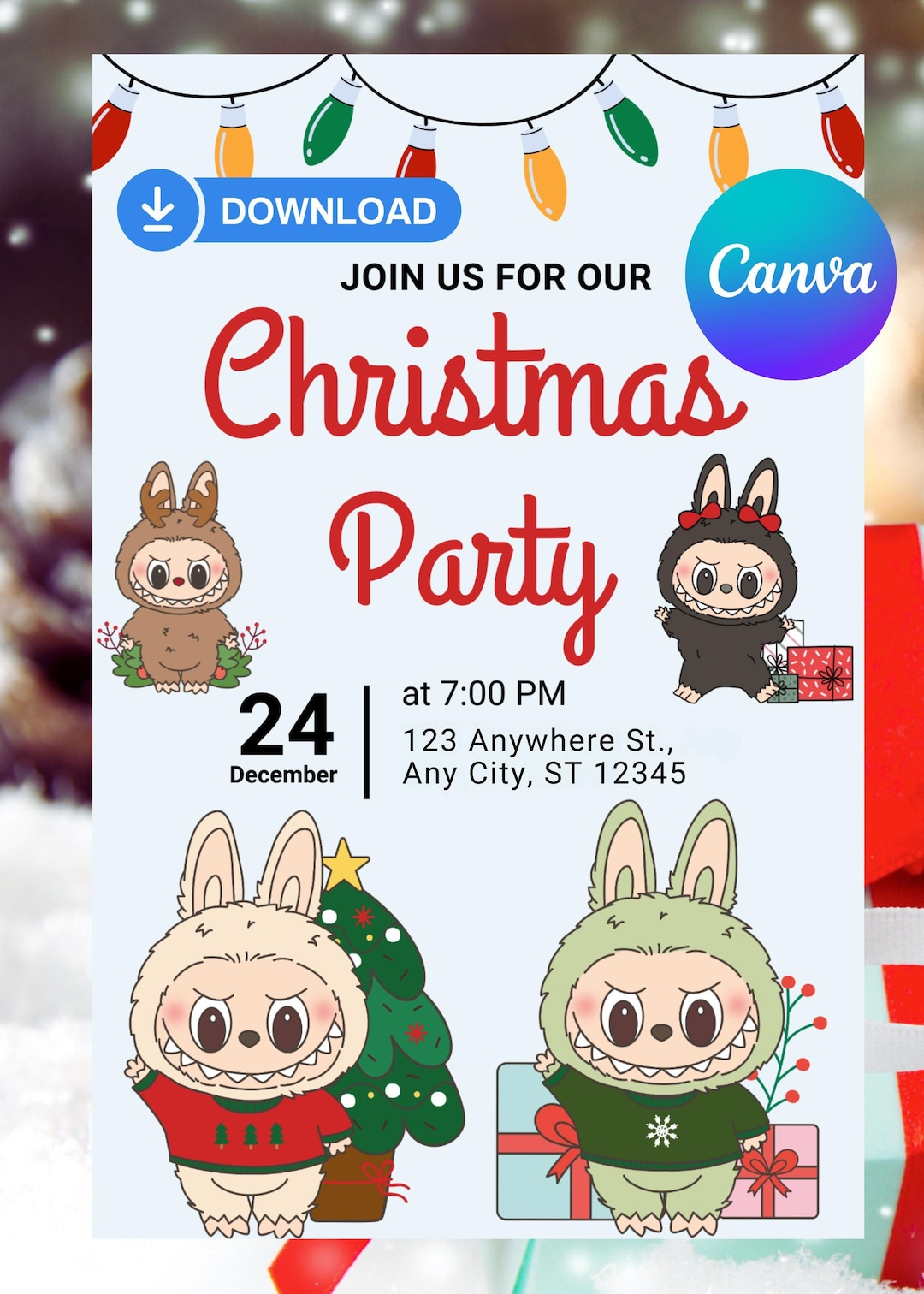 Labubu the Monsters Themed Christmas Party Invitation Template ...