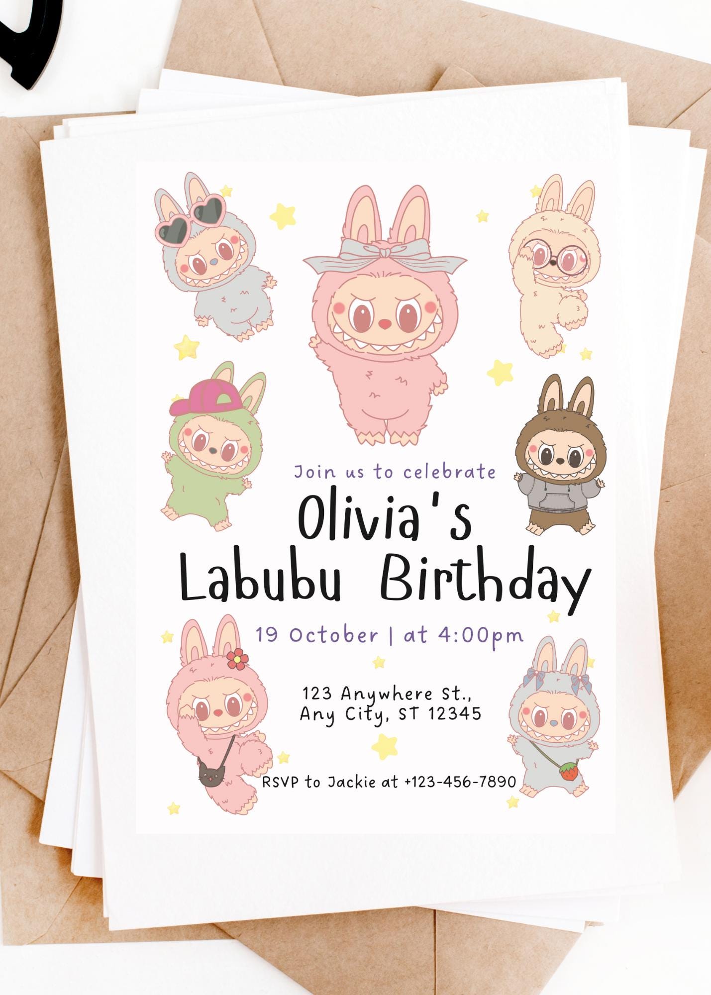 Labubu the Monsters Themed Birthday Invitation Template, Editable ...