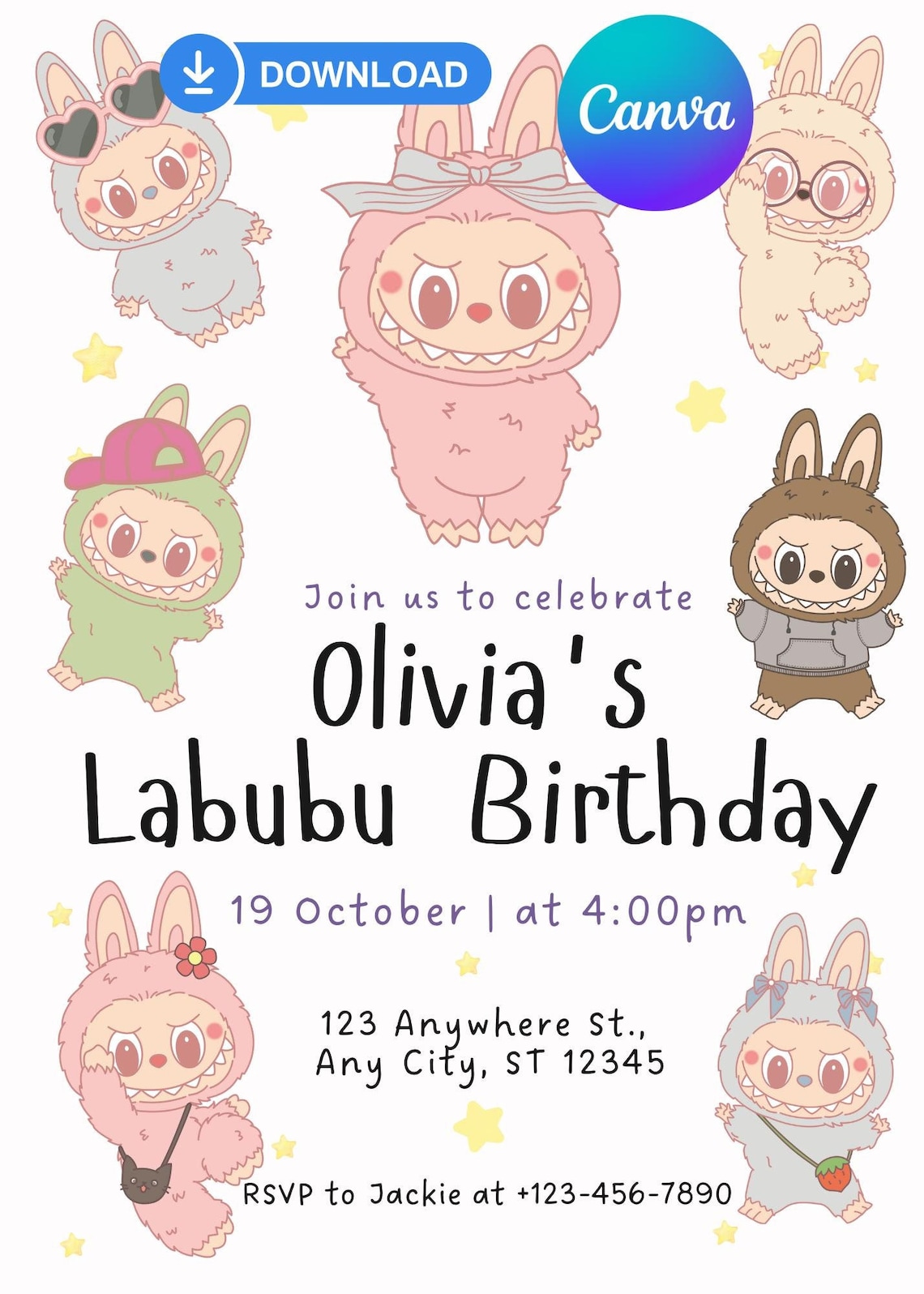 Labubu the Monsters Themed Birthday Invitation Template, Editable ...