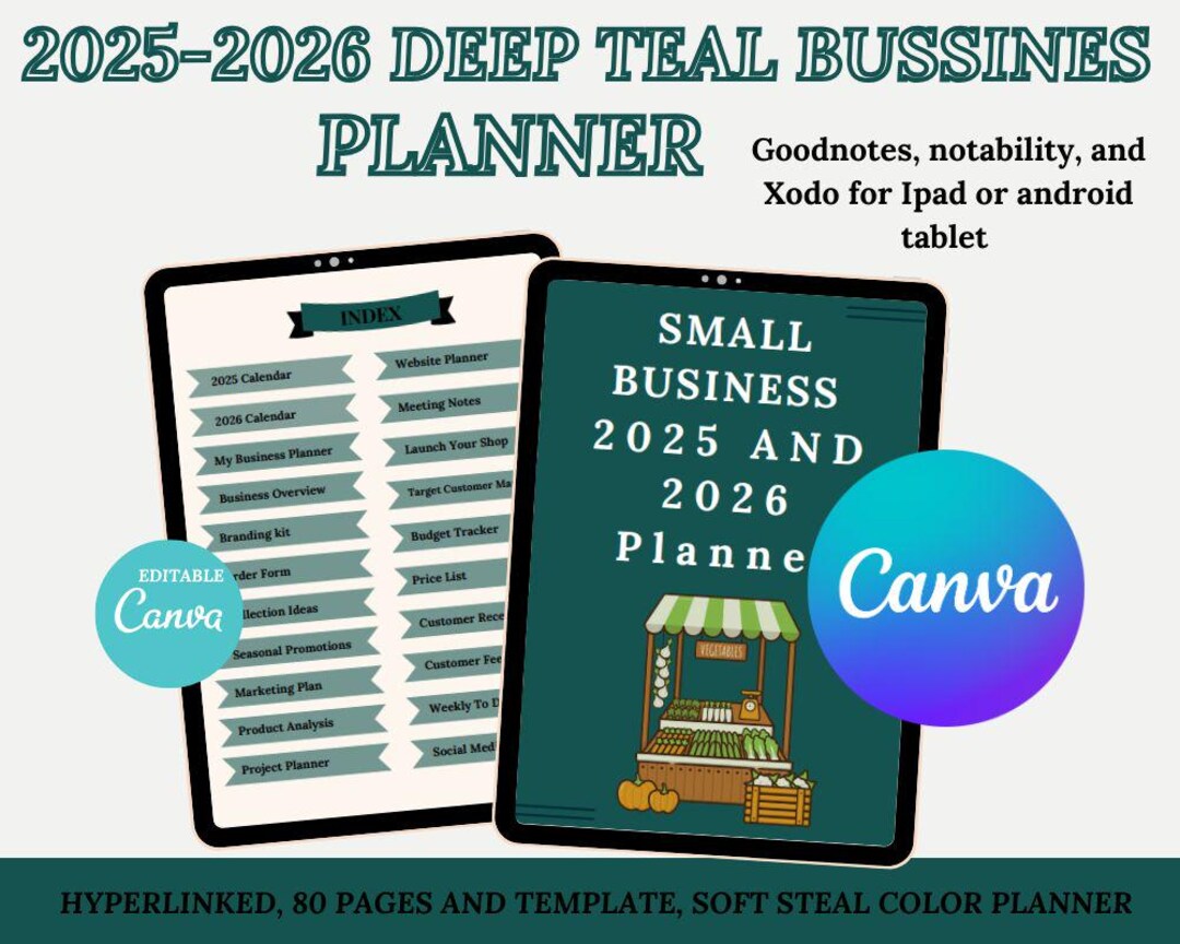 2025-2026 Editable Business Planner | Deep Teal | Digital Business ...