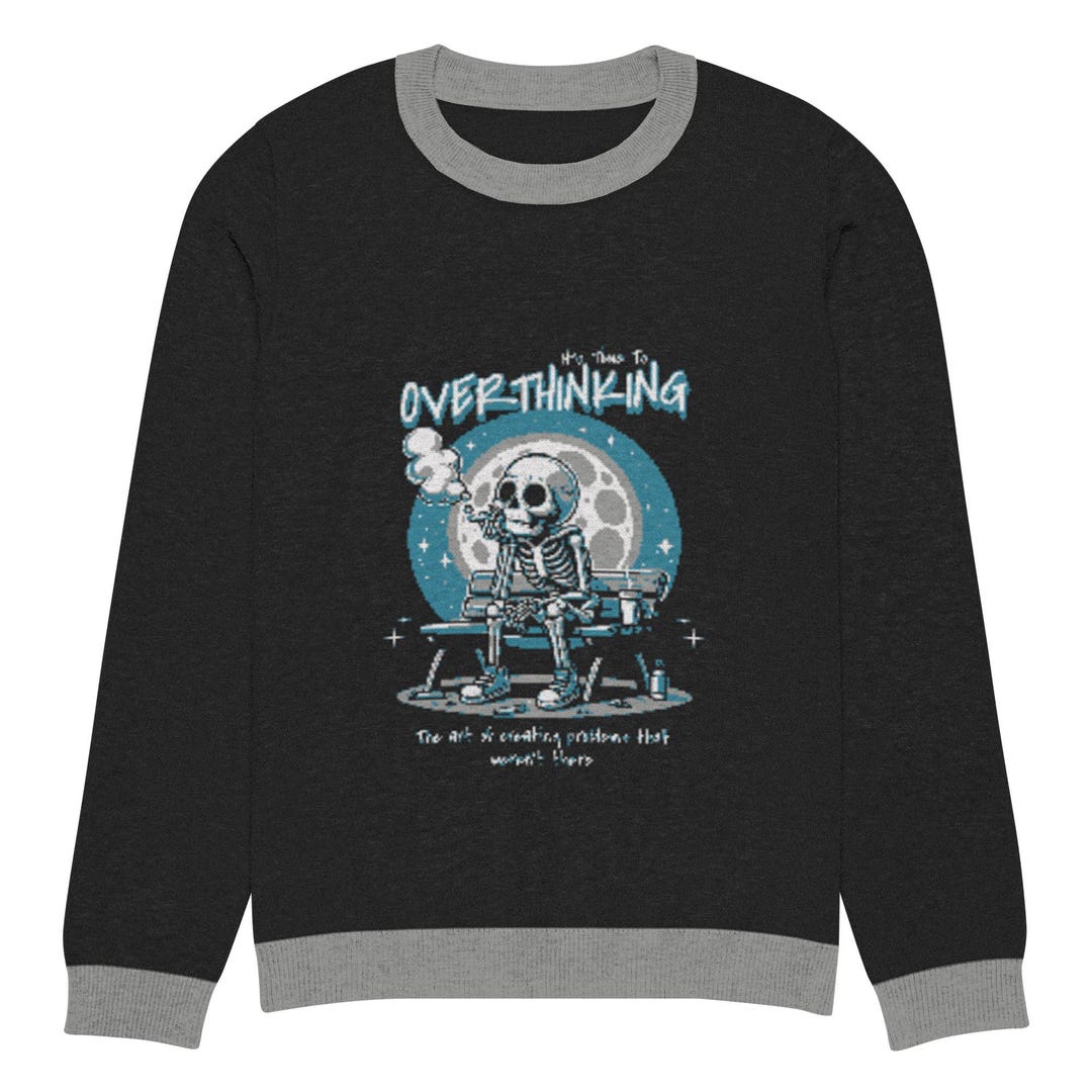 Overthinker Knitted Crew Neck Sweater Silly Sweater - Etsy