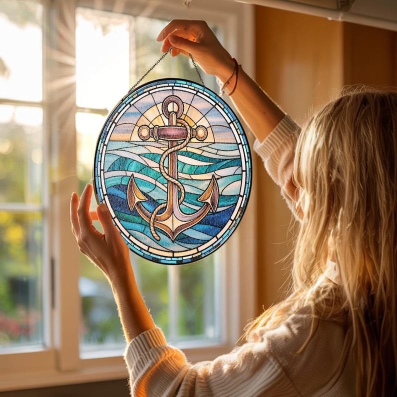 Anchor Stained Glass Suncatcher: Nautical Window Hanging - Etsy