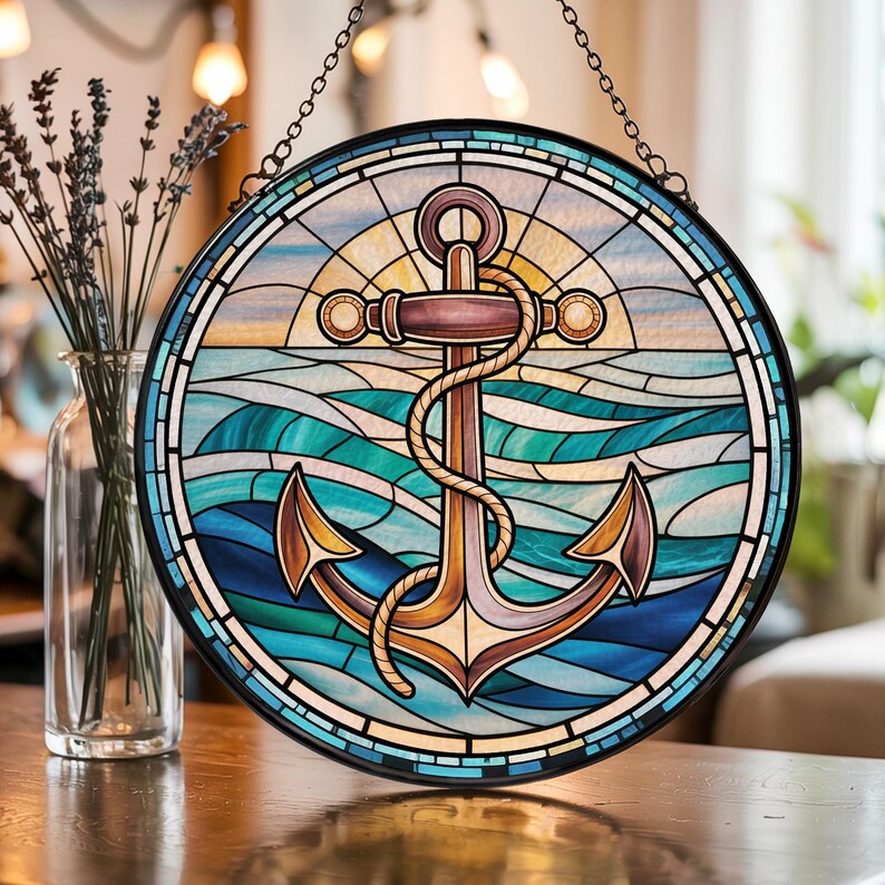 Anchor Stained Glass Suncatcher: Nautical Window Hanging - Etsy