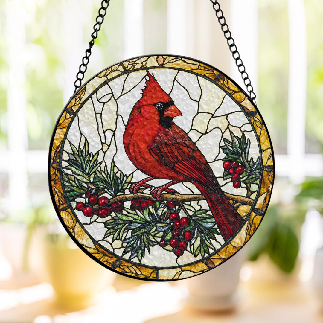 Red Cardinal Stained Glass Suncatcher: Memorial Window Hanging - Etsy