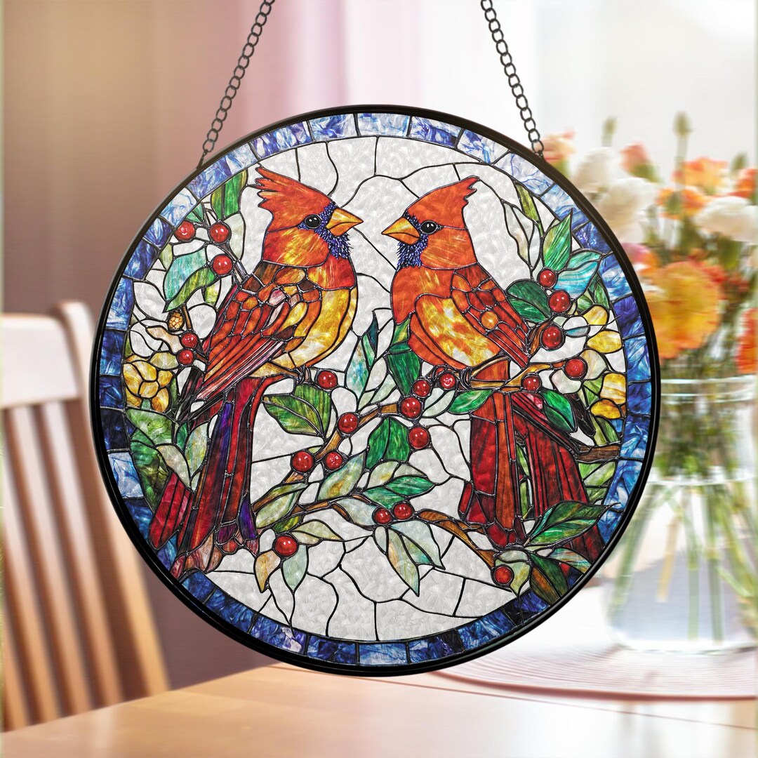 Red Cardinal Glass Suncatcher, Red Cardinal Window Hanging, Cardinal ...