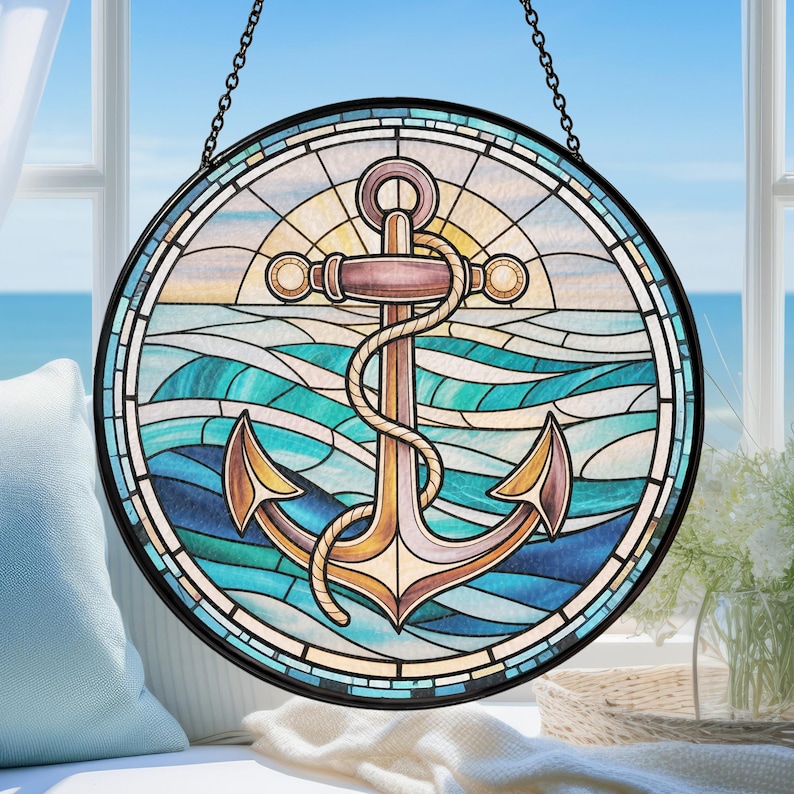 Anchor Stained Glass Suncatcher: Nautical Window Hanging - Etsy