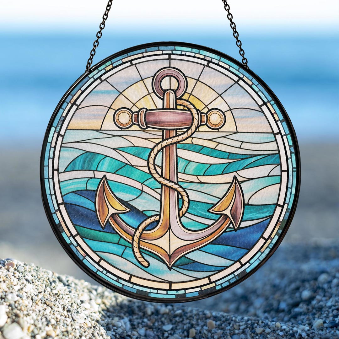 Anchor Stained Glass Suncatcher: Nautical Window Hanging - Etsy