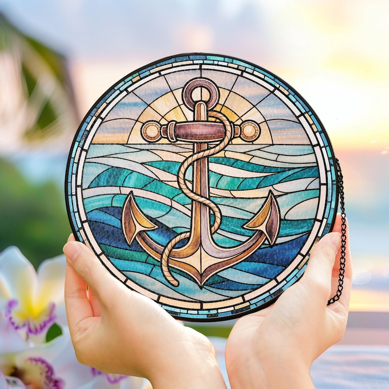 Anchor Stained Glass Suncatcher: Nautical Window Hanging - Etsy