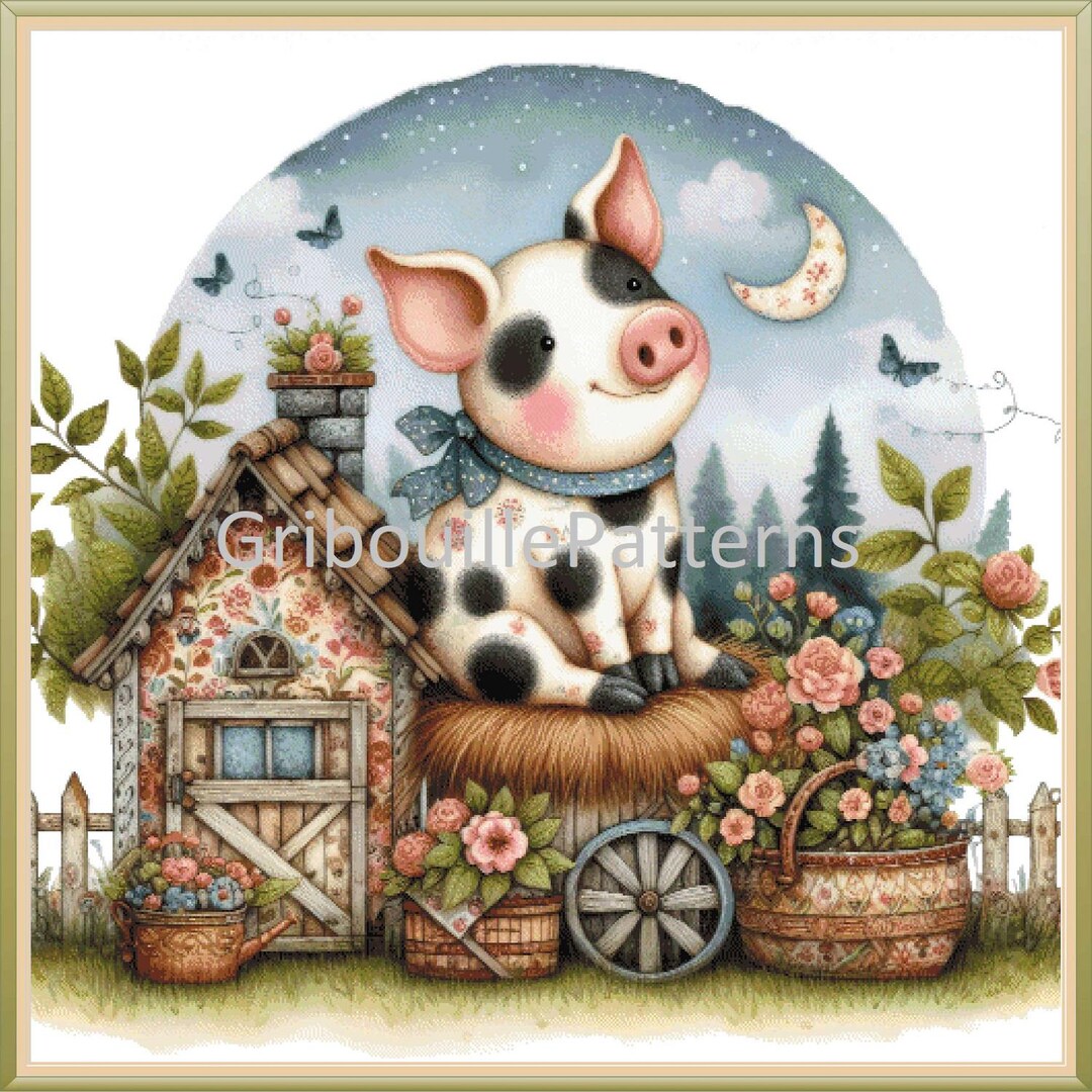 Calico Pig 2, Cross Stitch Pattern, Animals, Pig, Cute, PDF, PK and ...