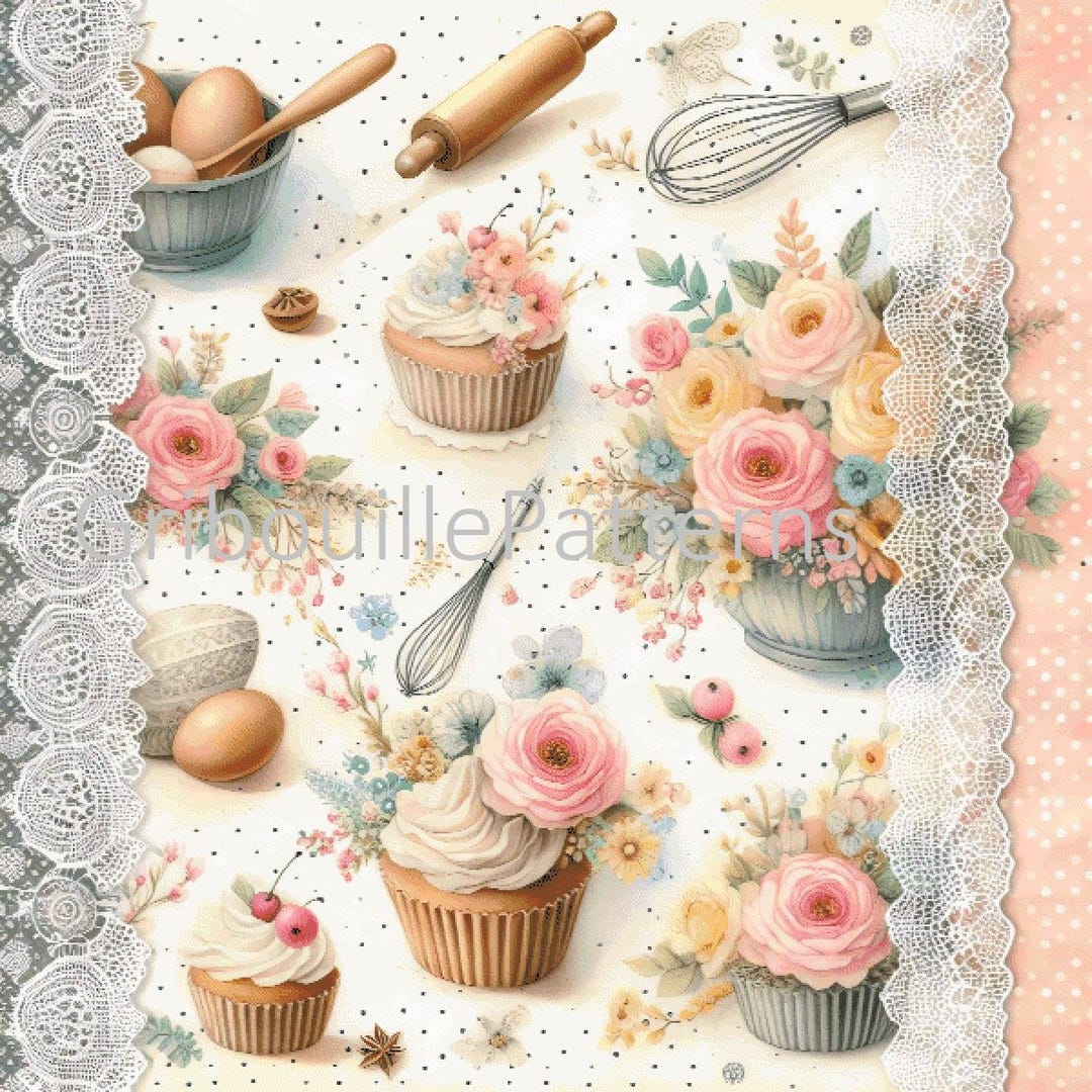 Calico Baking 1, Cross Stitch Pattern, PDF, Baking, Shabby, Large Size ...