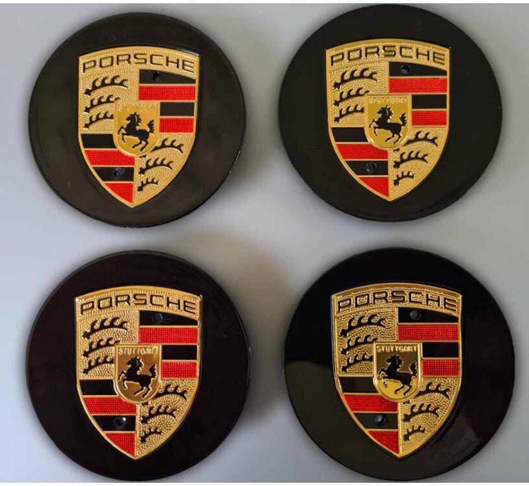 4 X Genuine Porsche Center Cap Black Colored Crest Wheel Center Cap ...