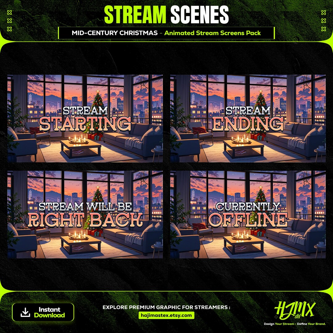 Mid Century Christmas Animated Screen Scenes - Starting,brb,ending ...