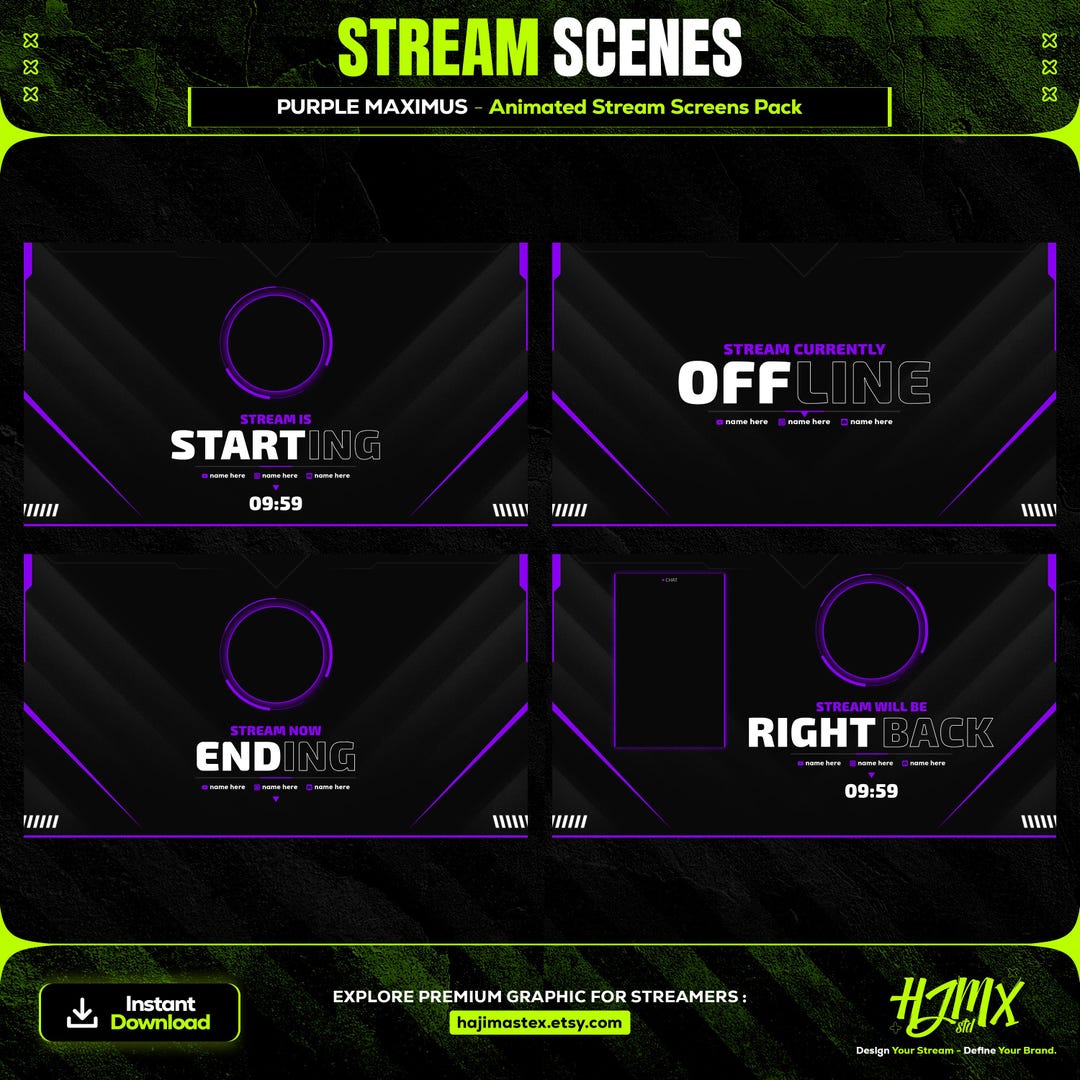 Animated Overlay Pack – 4x Purple Maximus Scenes (BRB, Starting ...