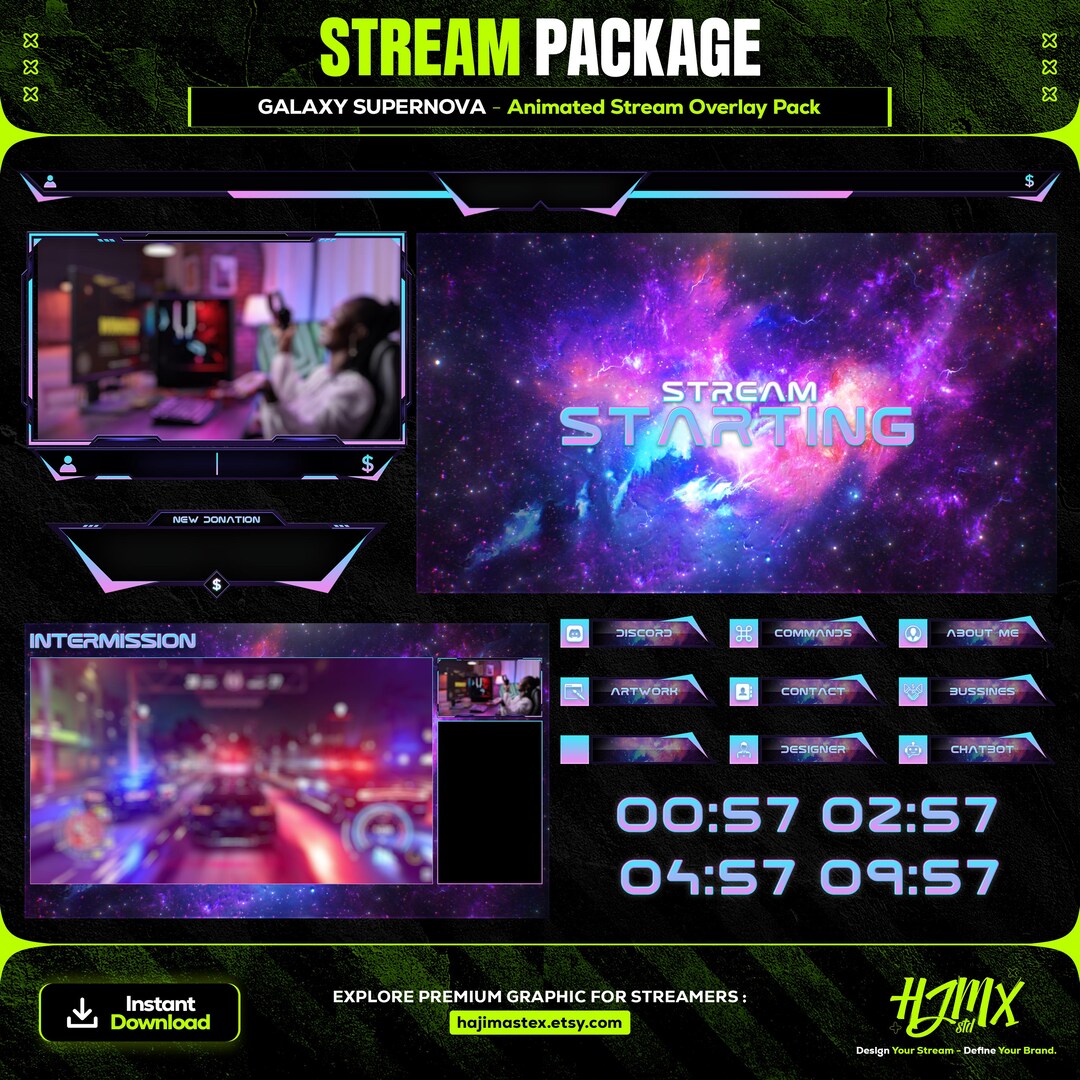 Animated Galaxy Stream Overlay Package: Twitch, Youtube, Kick (digital ...