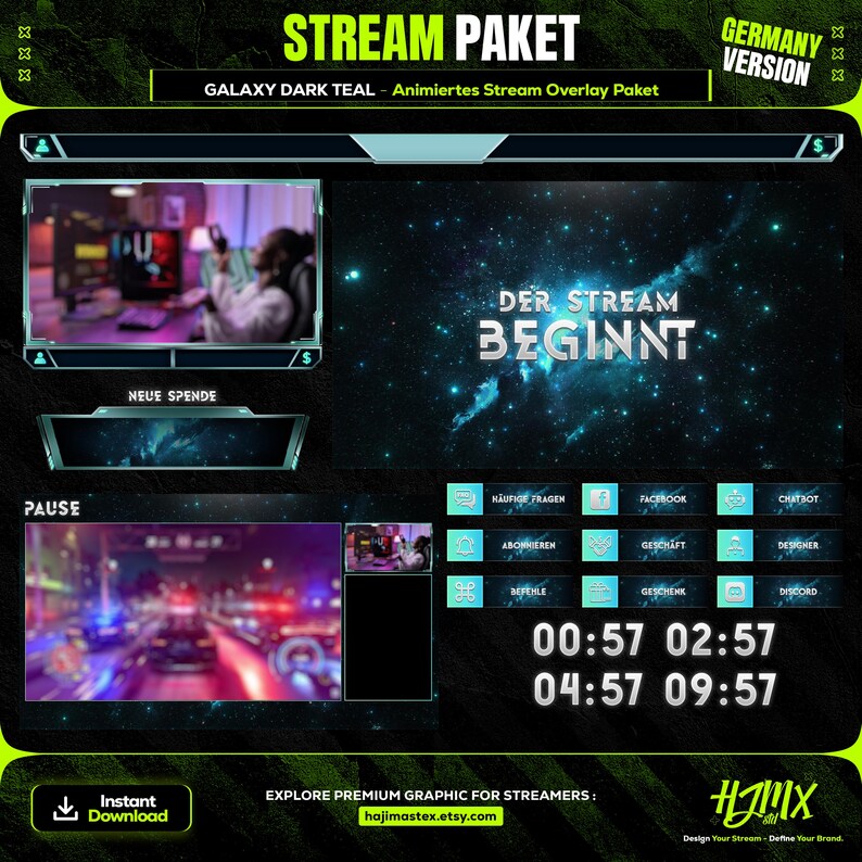 Galaxy Dark Teal Animated Stream Package Germany Overlay, Alerts, Webcam, Timer Für Twitch ...