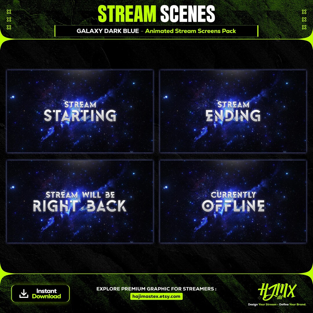 4x Galaxy Dark Blue Animated Screen Scenes - Começando, BRB, Terminando ...