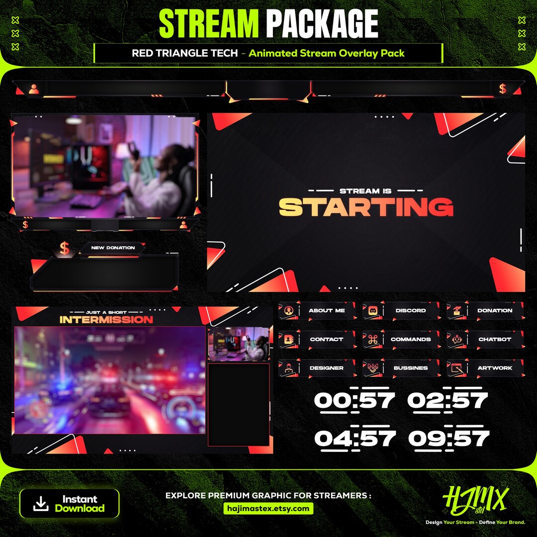 Red Triangle Tech Animated Stream Package: Overlay, Alerts, Webcam ...