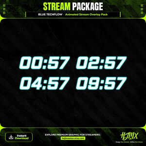 Blue Techflow Animated Stream Package - Overlay, Alerts, Webcam, Timer ...