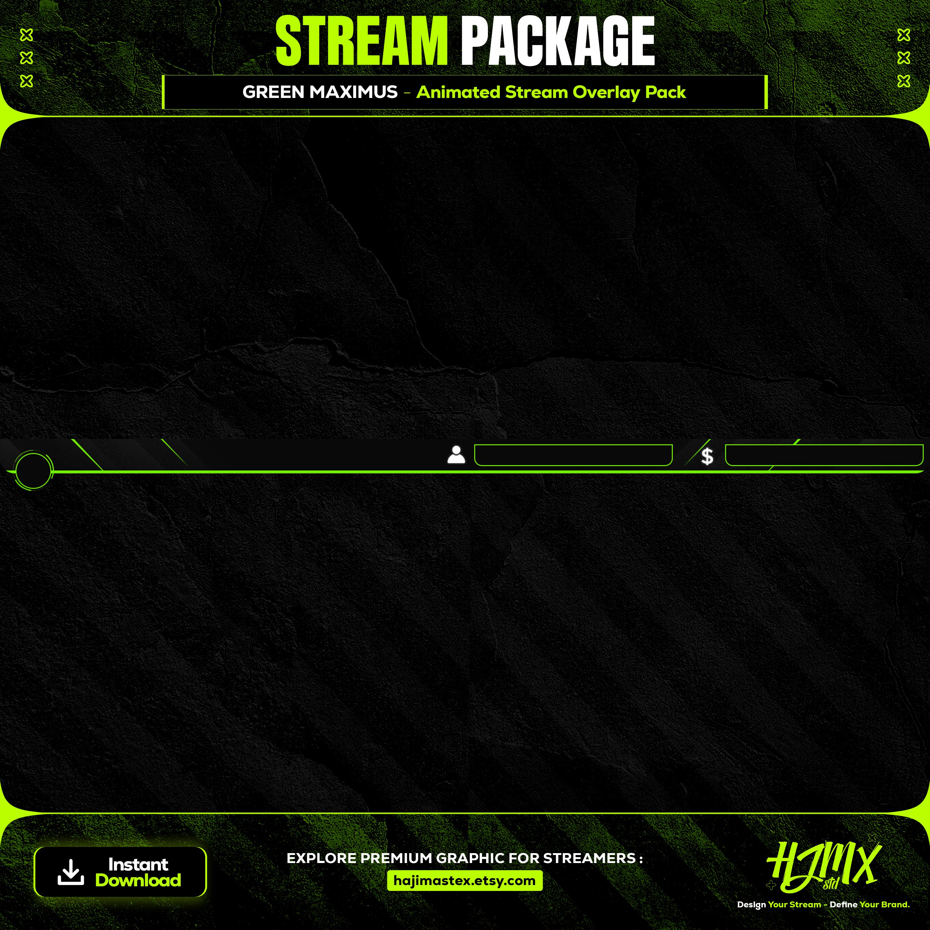Animated Twitch Overlay Pack – Green Maximus Stream Alerts, Webcam ...