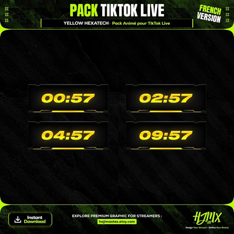 Yellow Hexatech Animated Tiktok Live Streaming Package French | Screens ...