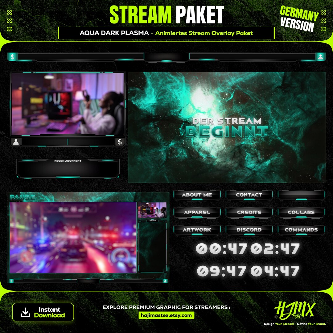 Galaxy Aqua Dark Plasma Animated Stream Package Germany Overlay, Alerts ...