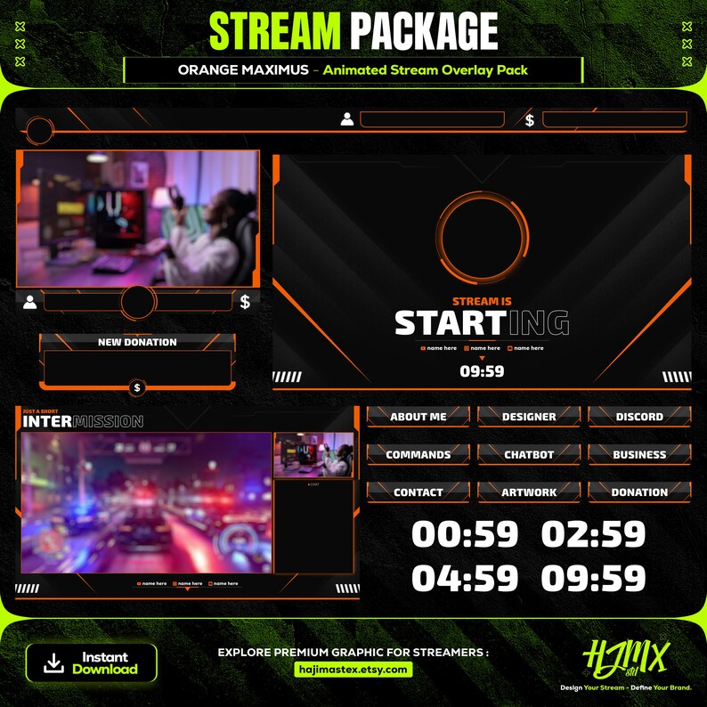 Animated Twitch Overlay Pack – Orange Maximus Stream Alerts, Webcam ...