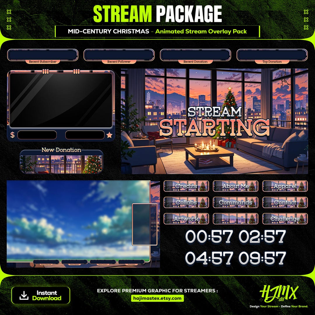 Mid Century Christmas Animated Stream Package Overlay, Alerts, Webcam ...