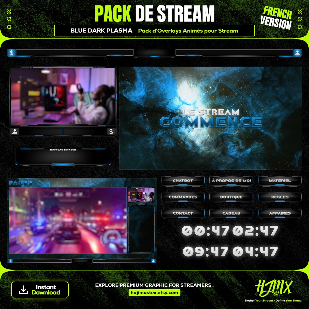 Galaxy Blue Dark Plasma Animated Stream Package French - Overlay ...