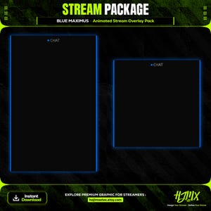 Electric Blue Stream Overlay Package, Animated Twitch Kick Youtube ...