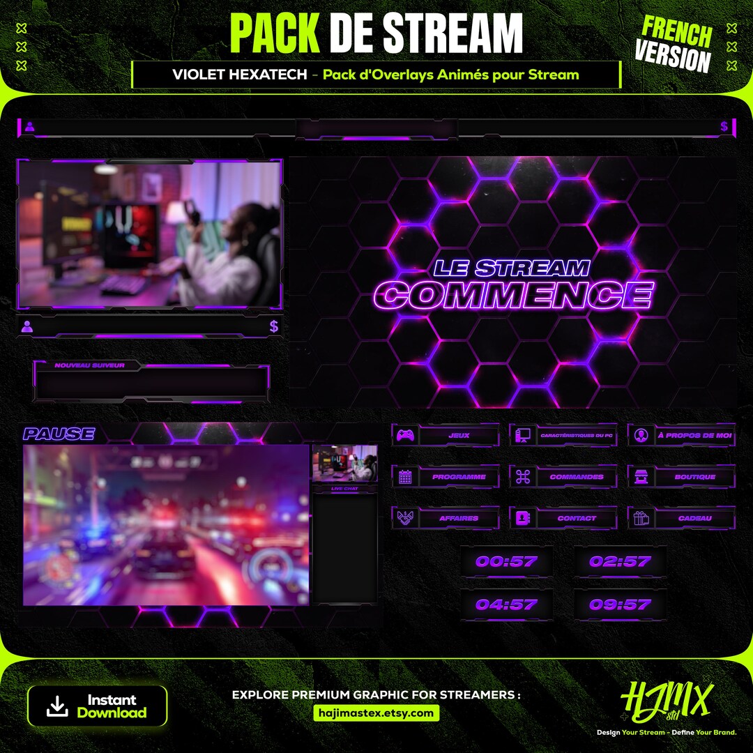 Violet Hexatech Animated Stream Package French - Overlay, Alerts ...