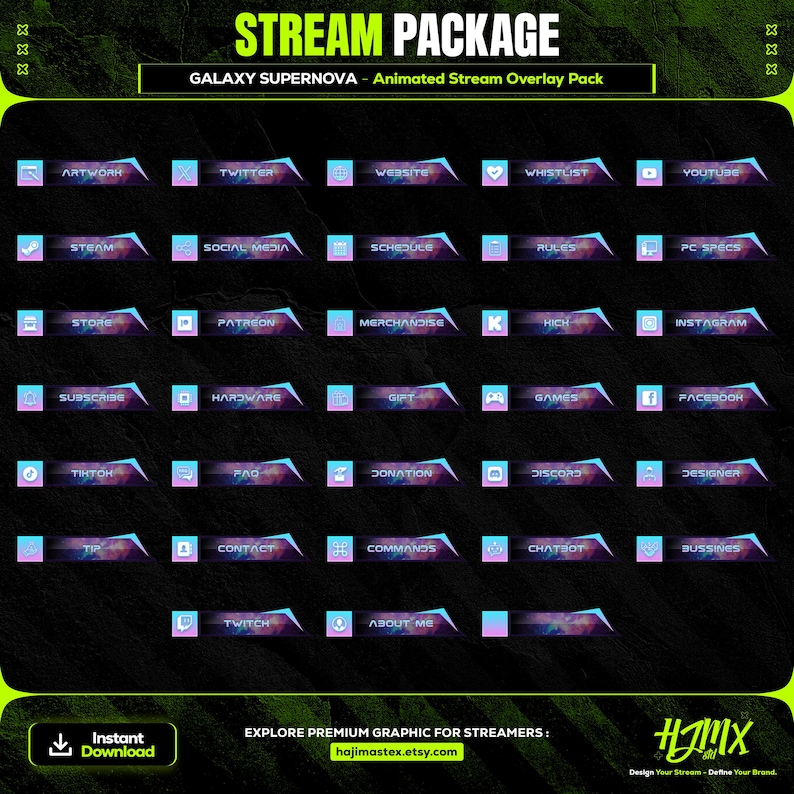 Animated Galaxy Stream Overlay Package: Twitch, Youtube, Kick (digital ...