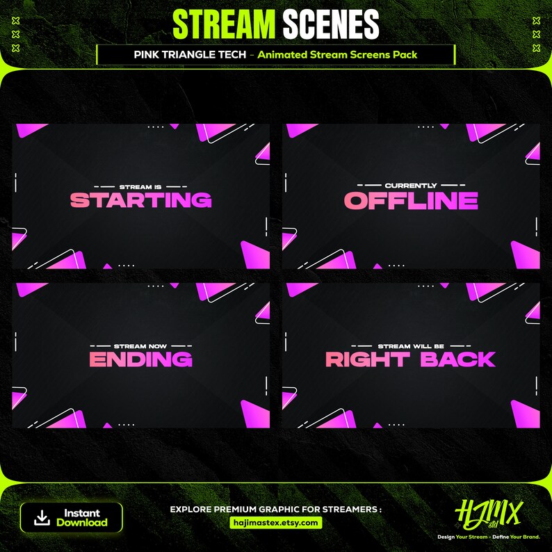 4x Pink Triangle Tech Animated Screen Scenes - Starting,brb,ending ...