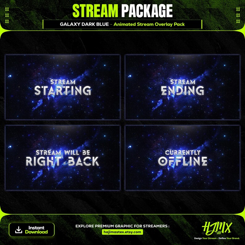 Galaxy Dark Blue Animated Stream Package: Twitch, Youtube, Kick ...
