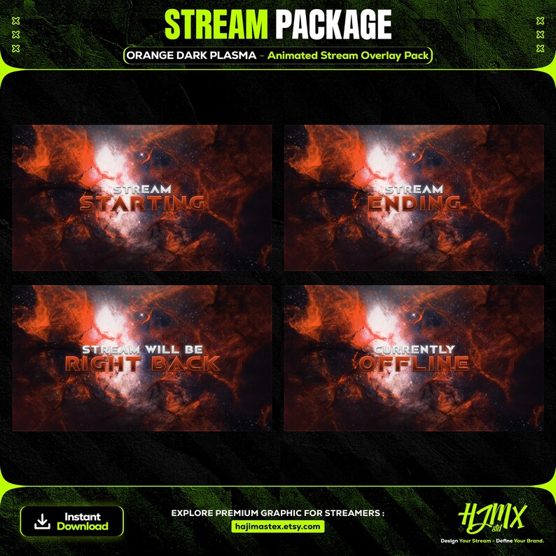 Galaxy Orange Dark Plasma Animated Stream Package - Overlay, Alerts ...