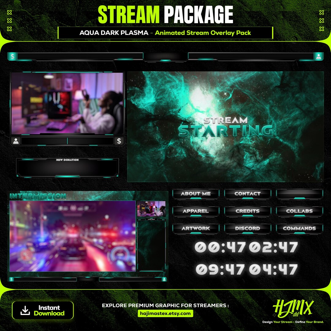 Galaxy Aqua Dark Plasma Animated Stream Package - Overlay, Alerts ...