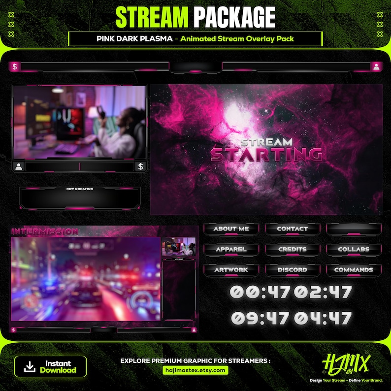 Pink Dark Plasma Animated Stream Overlay Pack: Twitch, Youtube, Kick ...