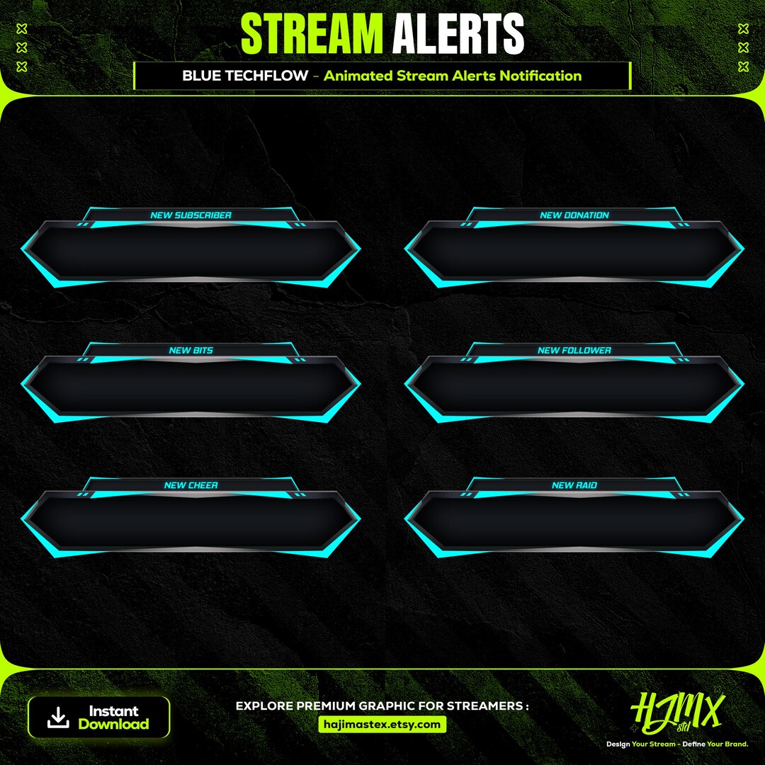 6x Blue Techflow Animated Alerts Notification for Stream | Twitch, Youtube & Kick | New ...