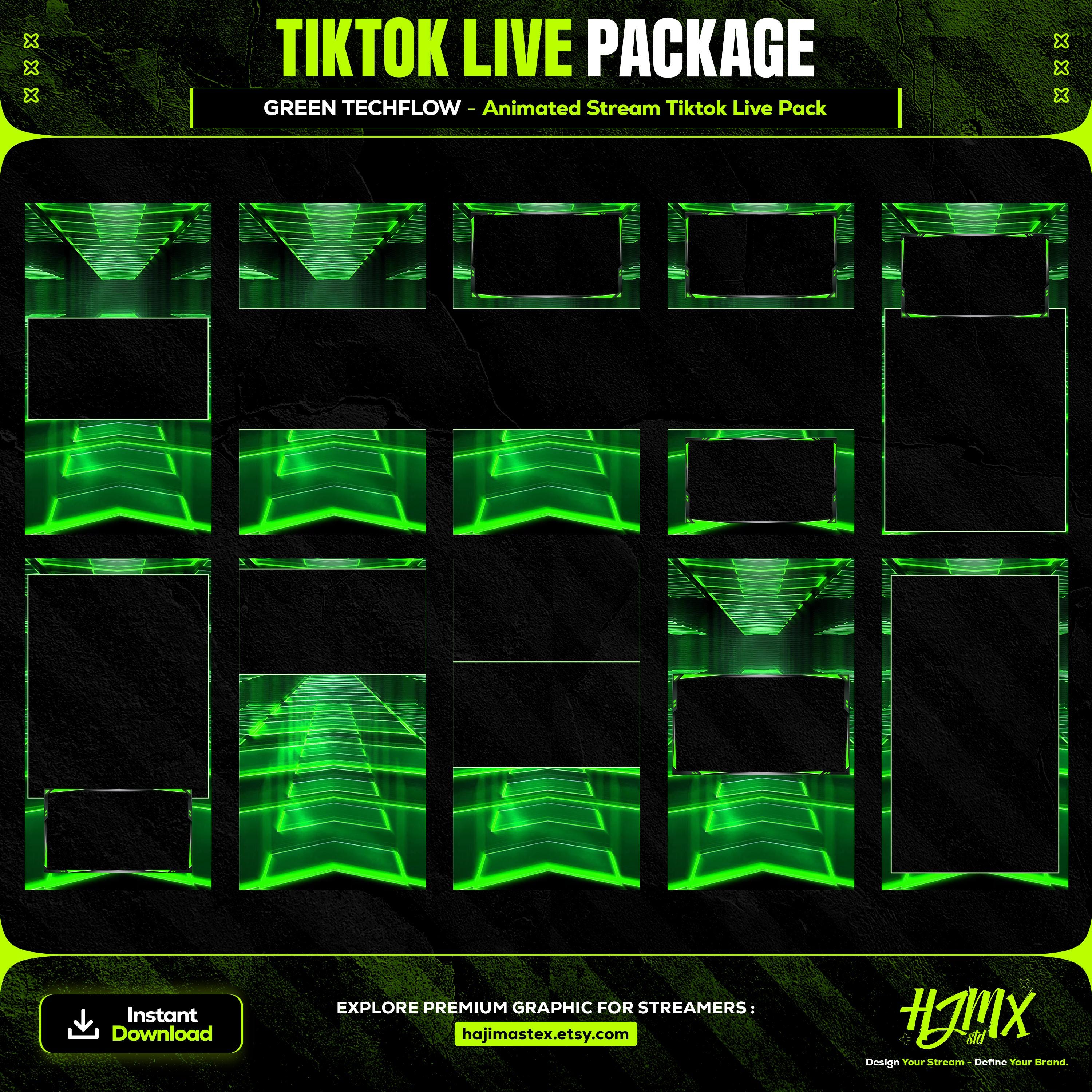 Green Techflow Animated Tiktok Live Streaming Package | Screens,webcams ...