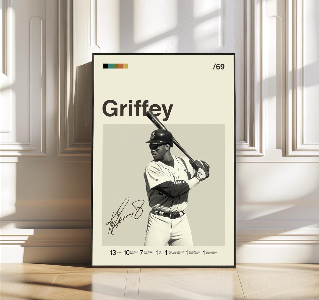 Ken Griffey Jr. Poster, Seattle Mariners, Baseball Poster, Mid Century ...