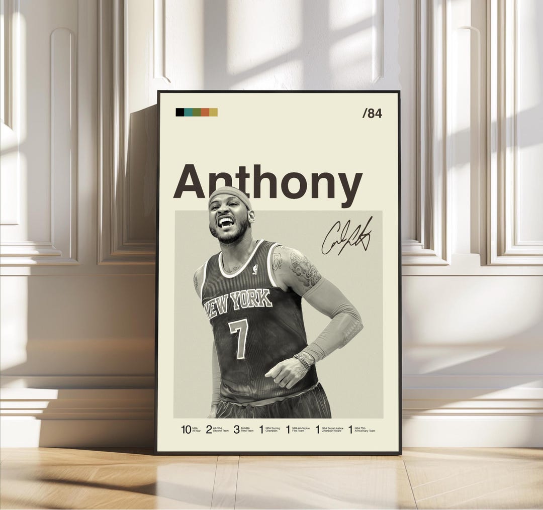 Carmelo Anthony Poster, New York Knicks, NBA Poster, Signed Poster, Mid ...