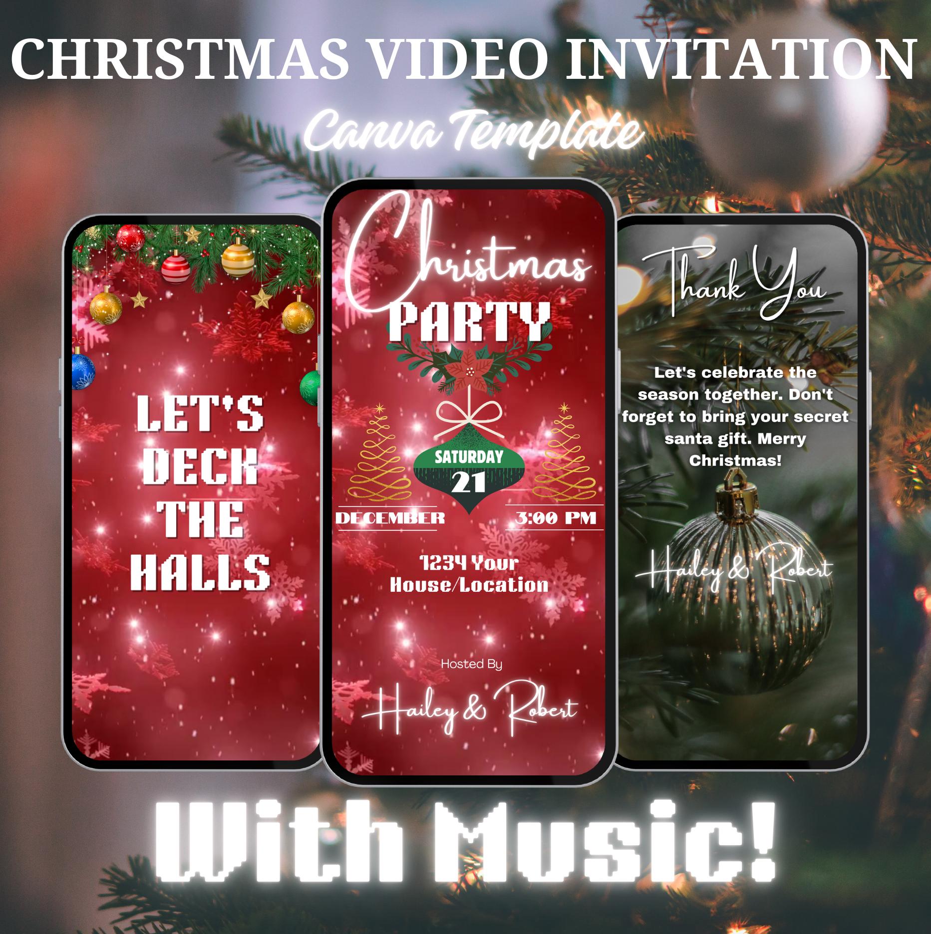 Christmas Party Digital Video Invitation Template Design Self-editable ...