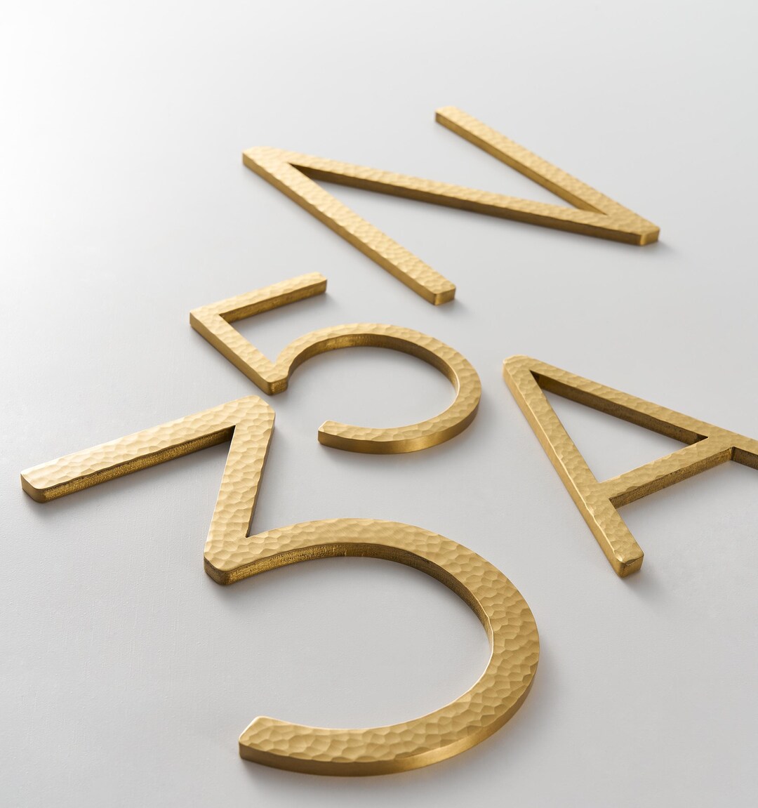 Modern Hammered Brass House Number Sign, Metal Number Sign, Custom ...