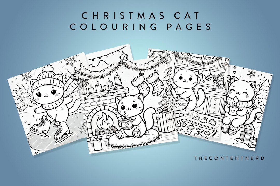 Christmas Cats Colouring Sheets - 10 Printable Pages - Etsy