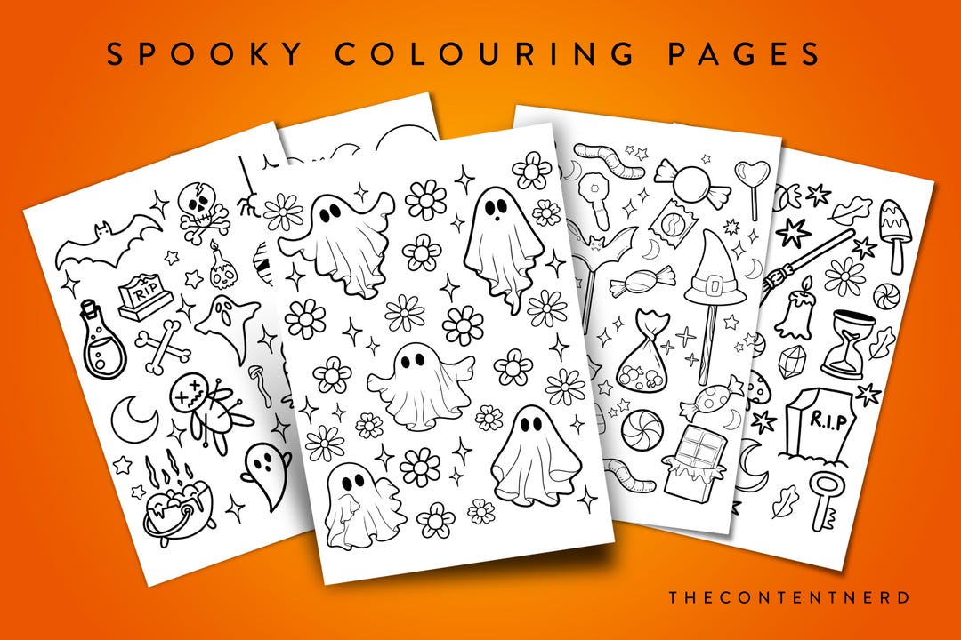 Spooky Colouring Sheets - 5 Printable Pages & Ipad-friendly - Etsy