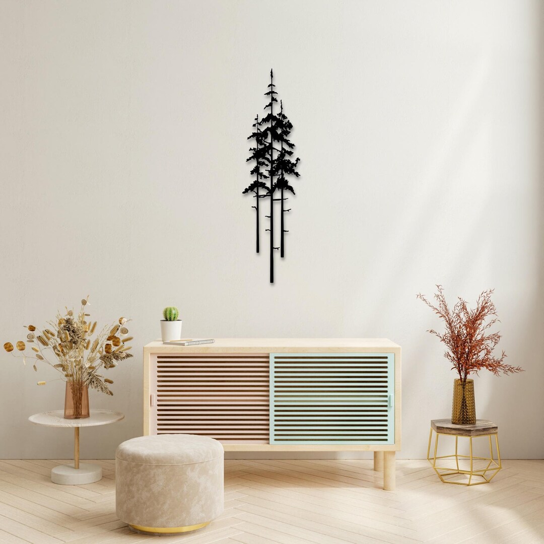 Wispy Pine Tree Metal Wall Art | Cedar Tree Metal Art Decor | Metal ...
