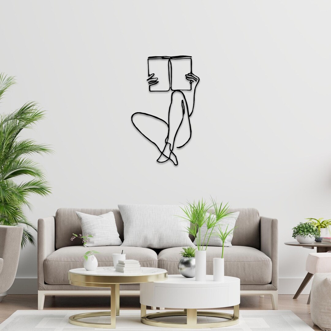 Minimalist Woman Metal Line Wall Art | Book Lovers Wall Art Decor ...