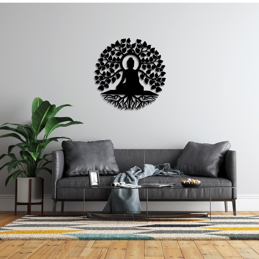 Buddha With Tree Metal Wall Art Patna Hindu Wall Decor Meditation Wall ...