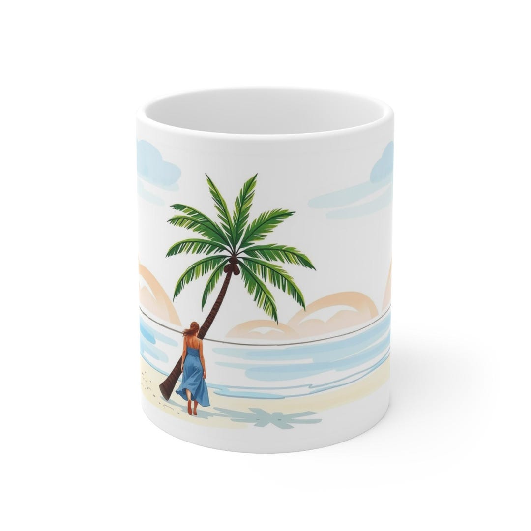 Minimalist Watercolour Woman on Beach Coffee Cup, Ceramic Tea Mug ...